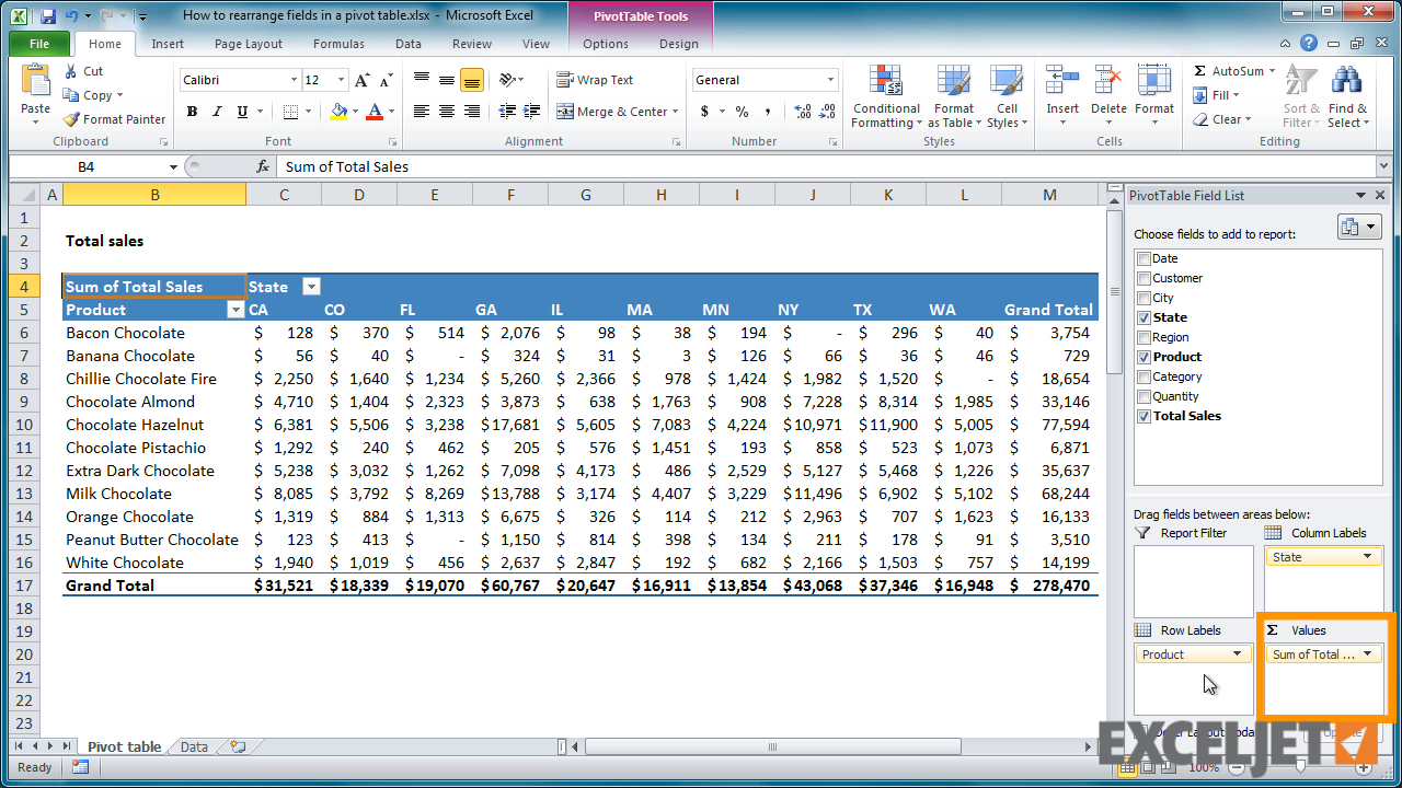 Excel Tutorial How To Rearrange Fields In A Pivot Table